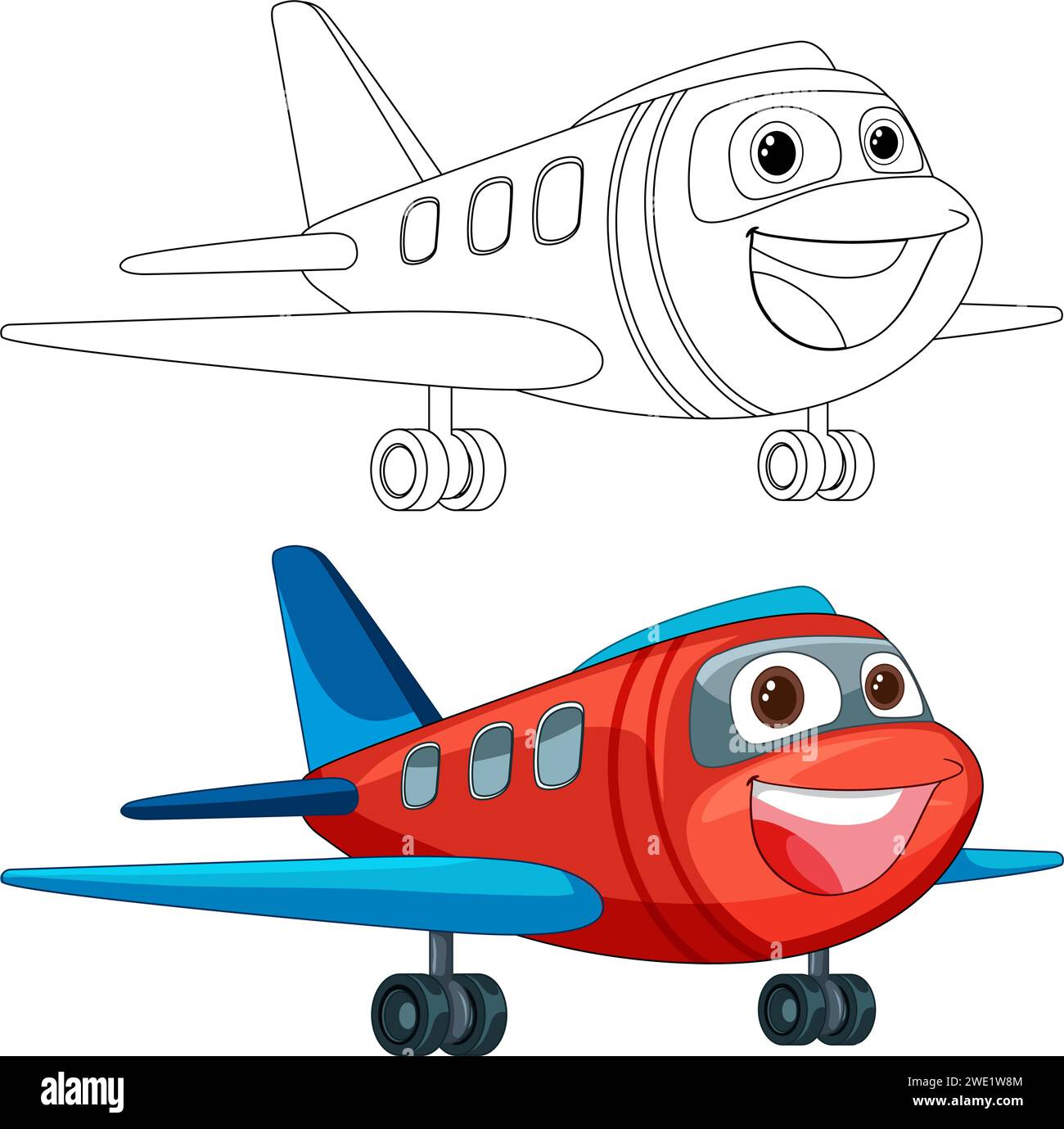 Colorful and outlined cartoon airplanes smiling Stock Vector Image ...