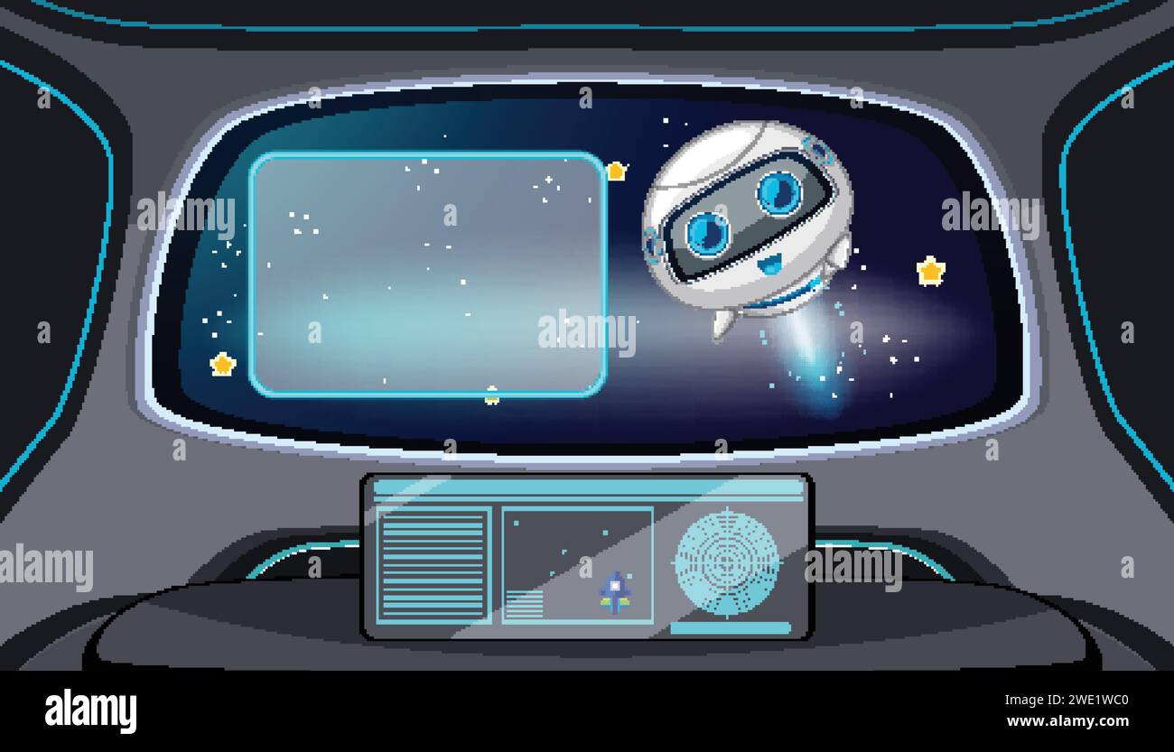 Vector illustration of a robot outside a spaceship Stock Vector Image ...