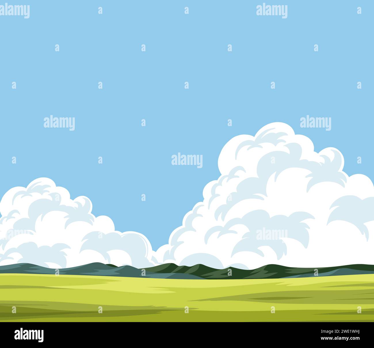 Vector illustration of a peaceful green meadow and sky Stock Vector ...