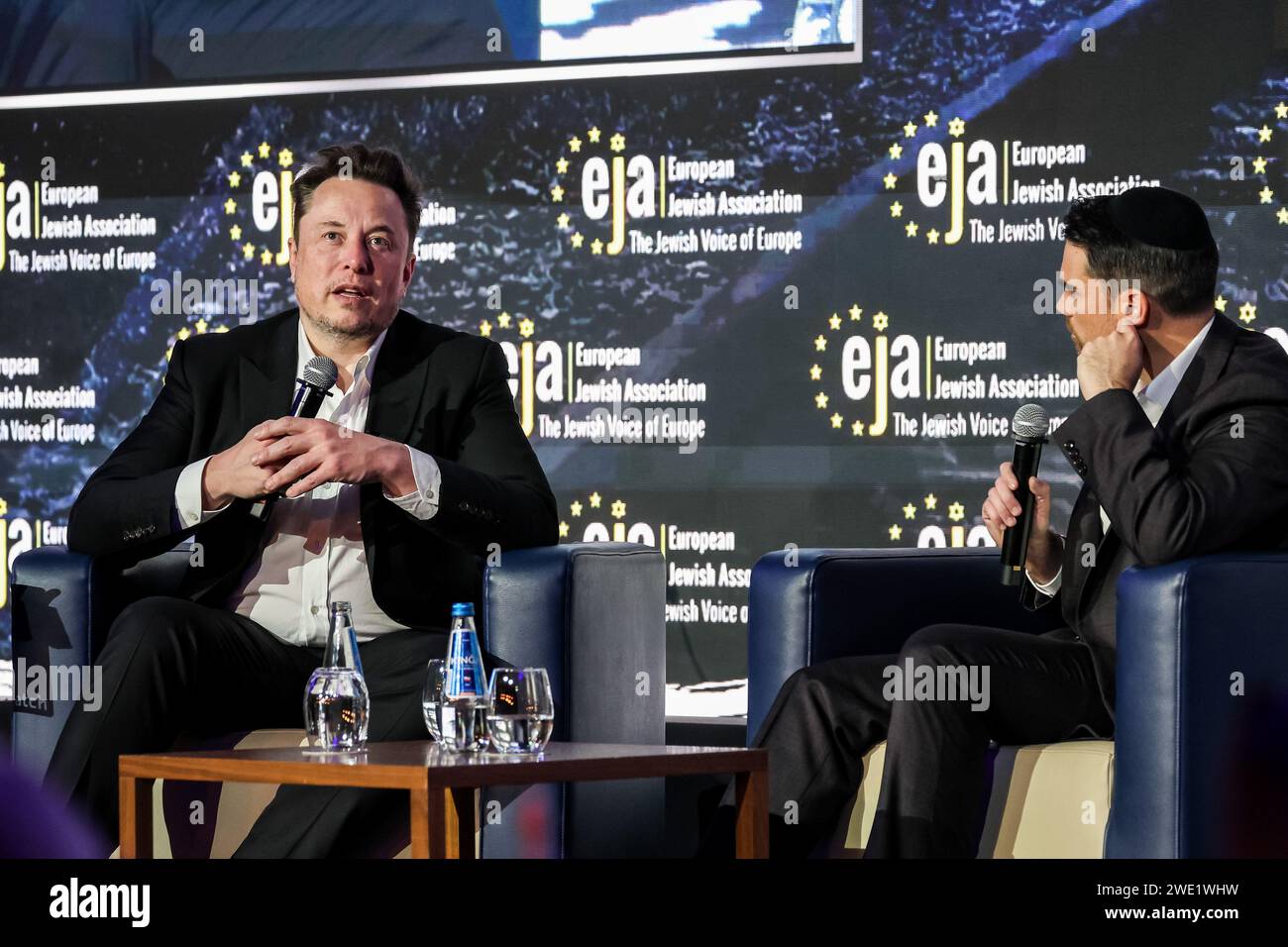 Krakow, Poland. 22nd Jan, 2024. American billionaire, Elon Musk (L ...