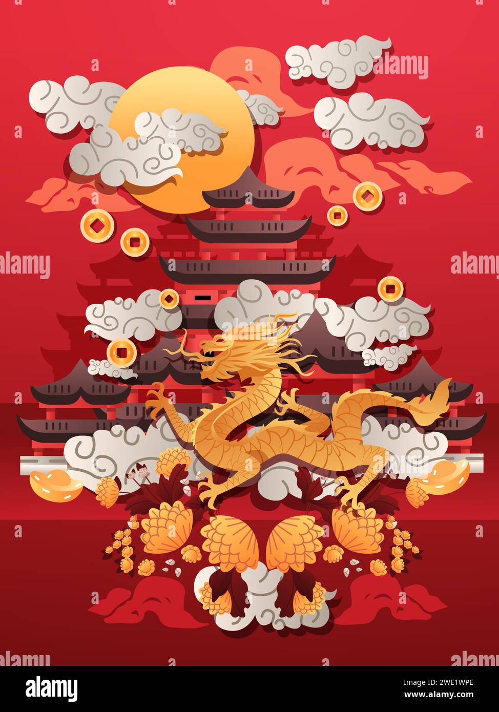 chinese new year of dragon icon zodiac sign for greeting card asian ...