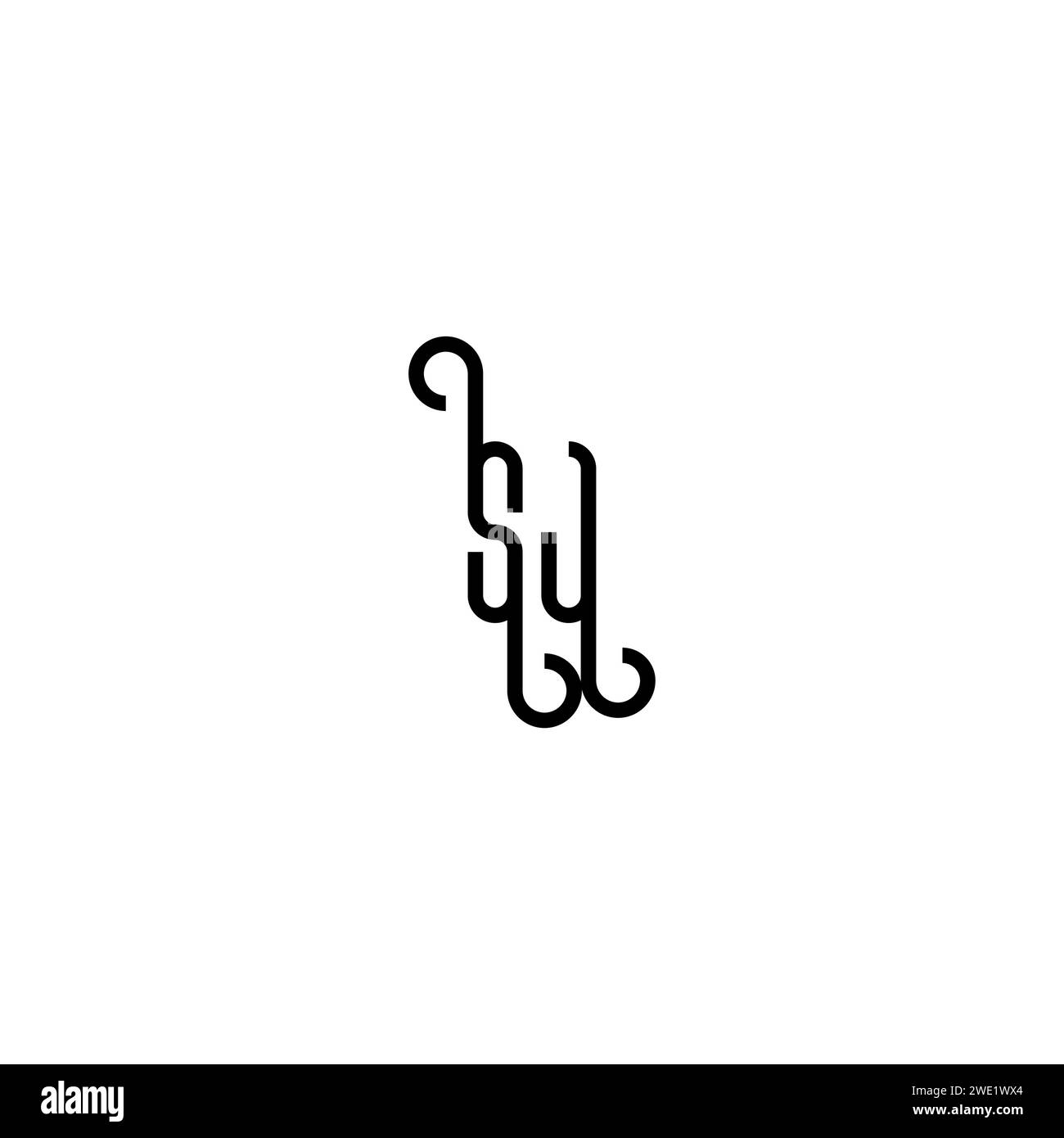SJ simple curved concept initial logo design black and white background ...
