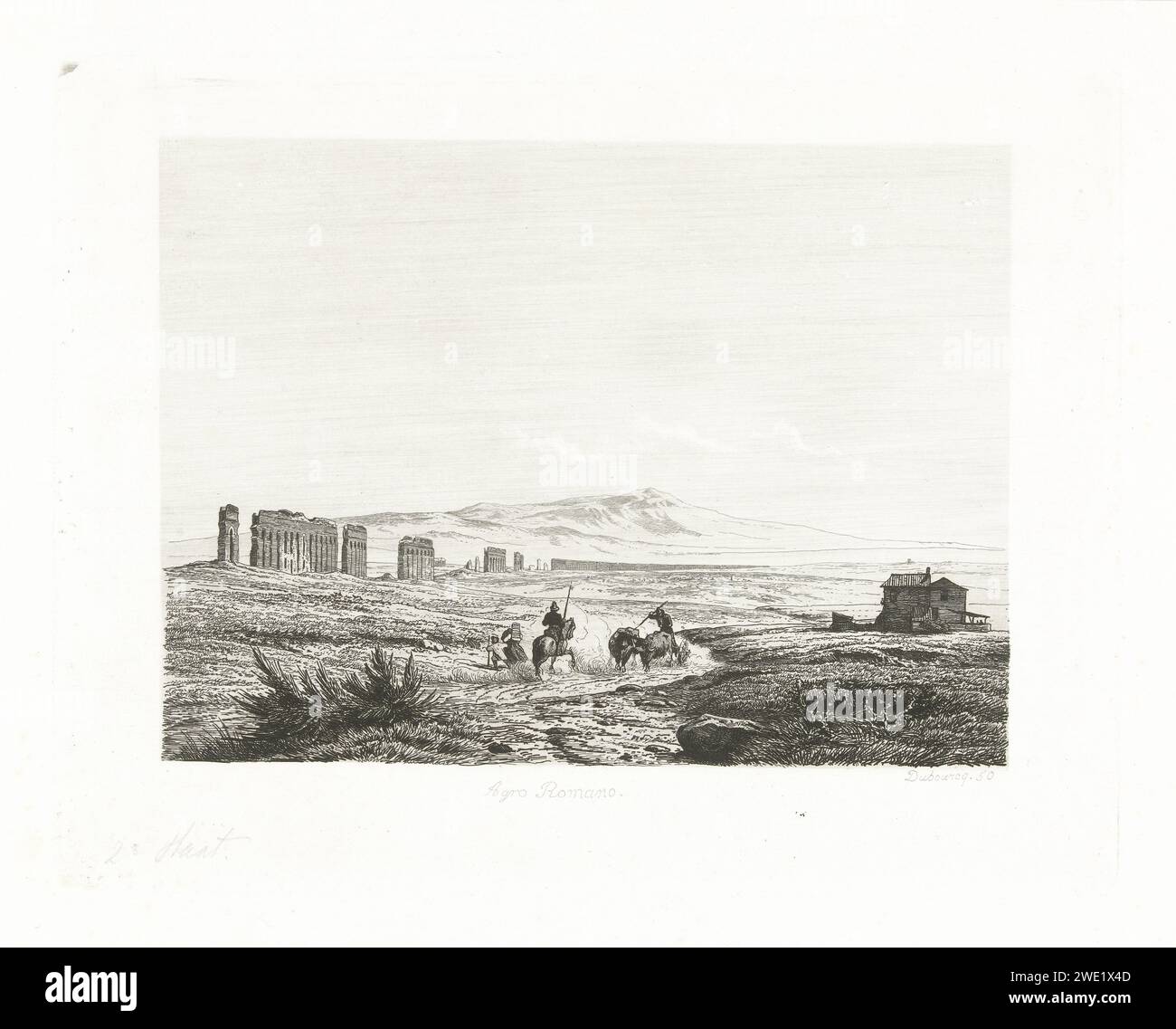 Agro Romano, Pierre Louis Dubourcq, 1850 print A rider and a farmer ...