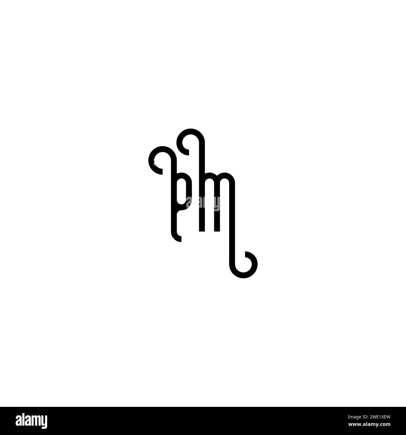PM simple curved concept initial logo design black and white background ...