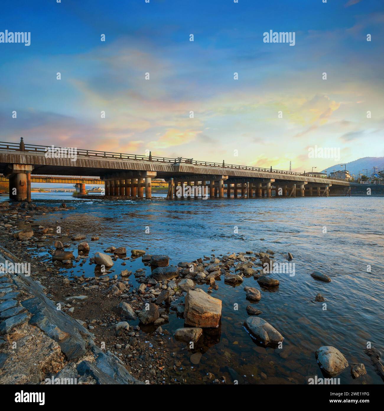 Kyoto, Japan - April 1 2023: Uji Bridge the crosses the Uji river was ...