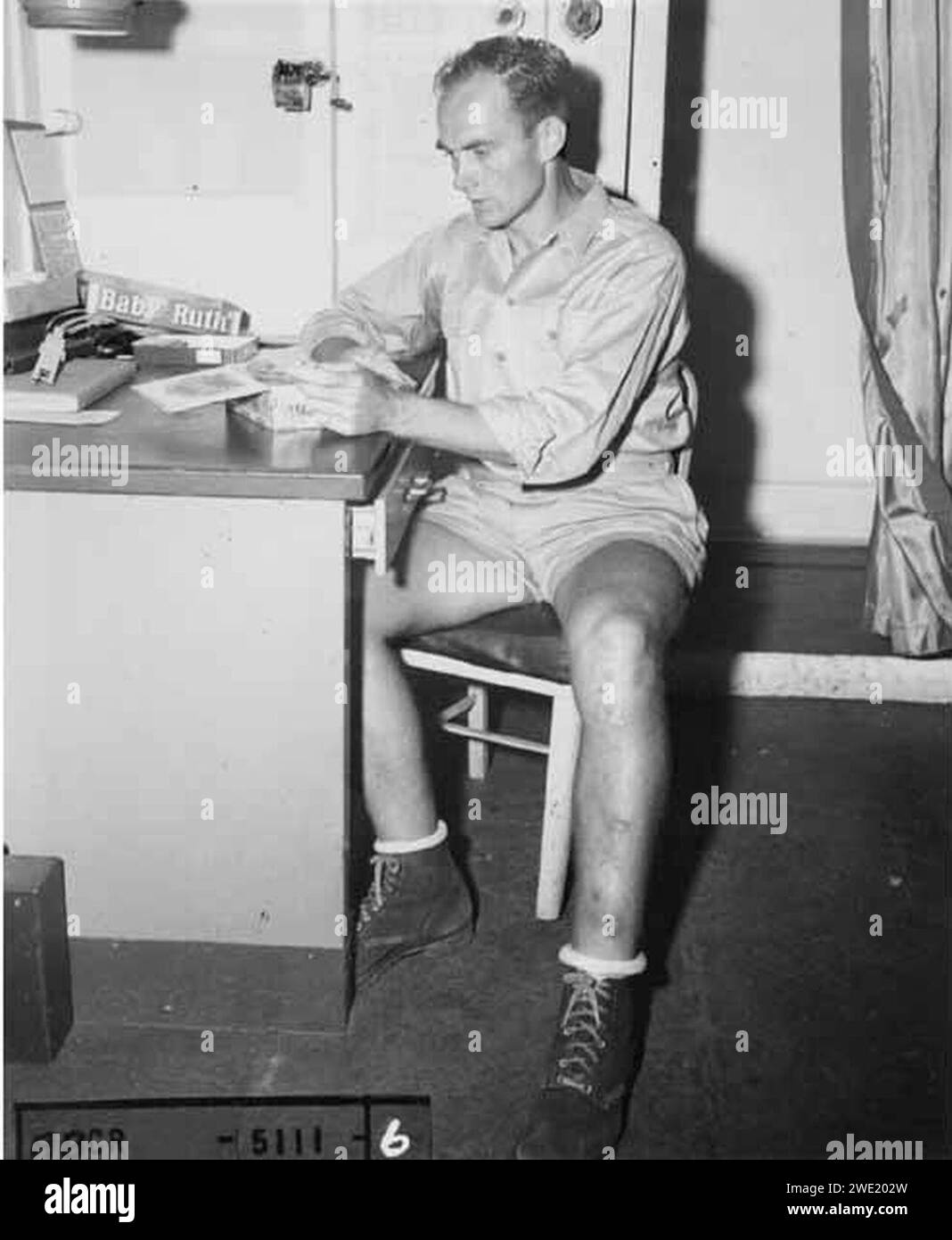 Allyn H Seymour, fisheries biologist, filing ashing samples, Bikini ...