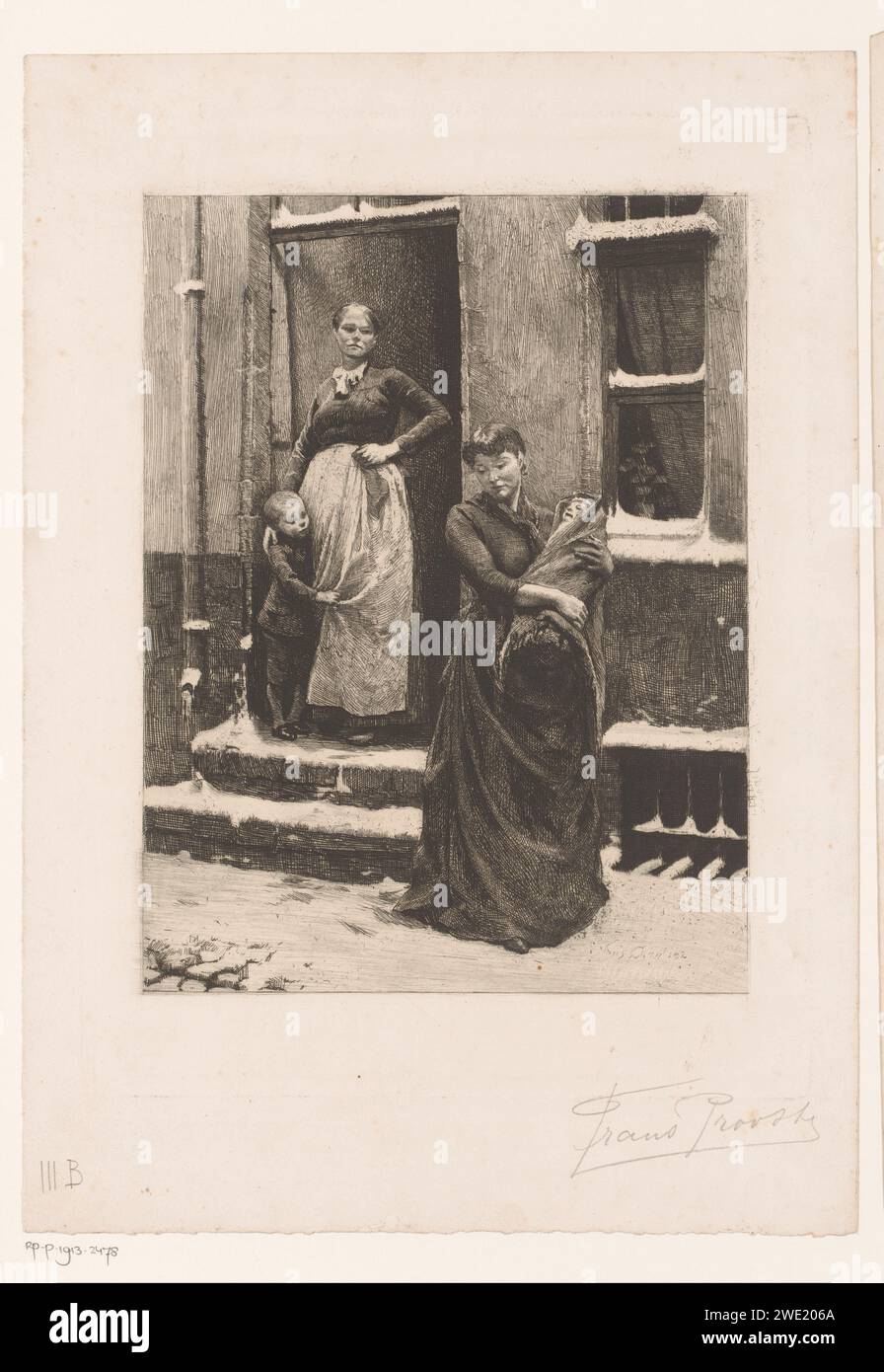 Two women with children at a doorway, Frans Proost, 1885 - 1913 print ...