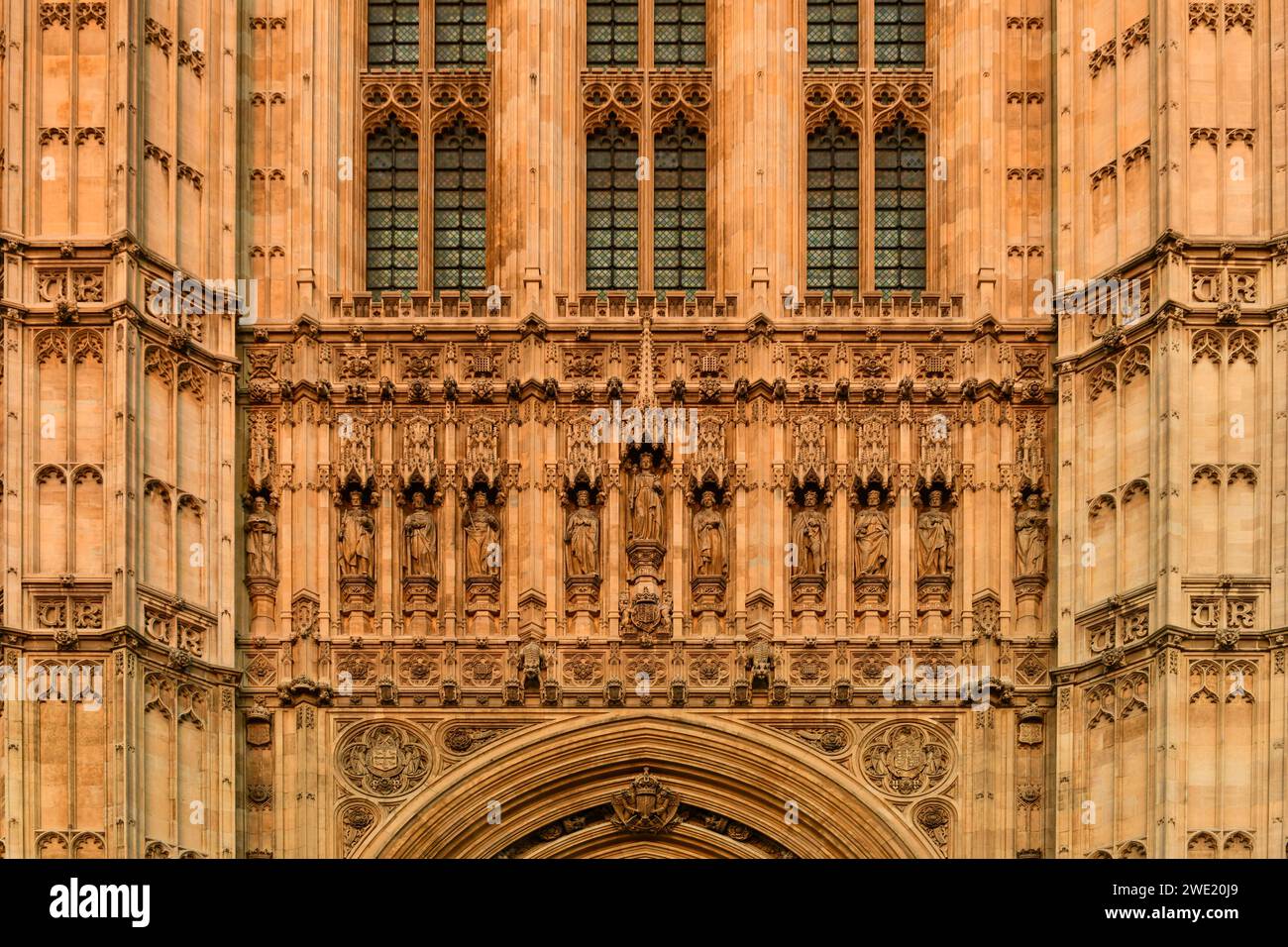 Victoria tower detail, Houses of Parliament at sunset in London, UK Stock Photo - Alamy