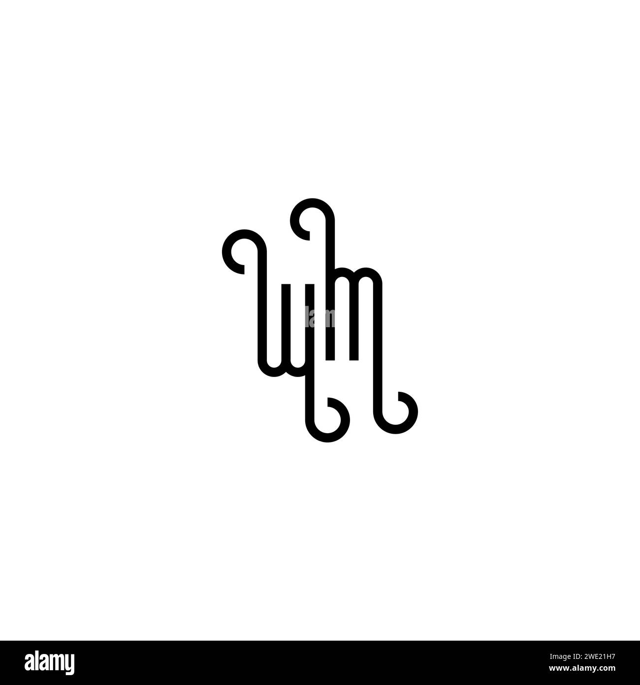 WM simple curved concept initial logo design black and white background ...