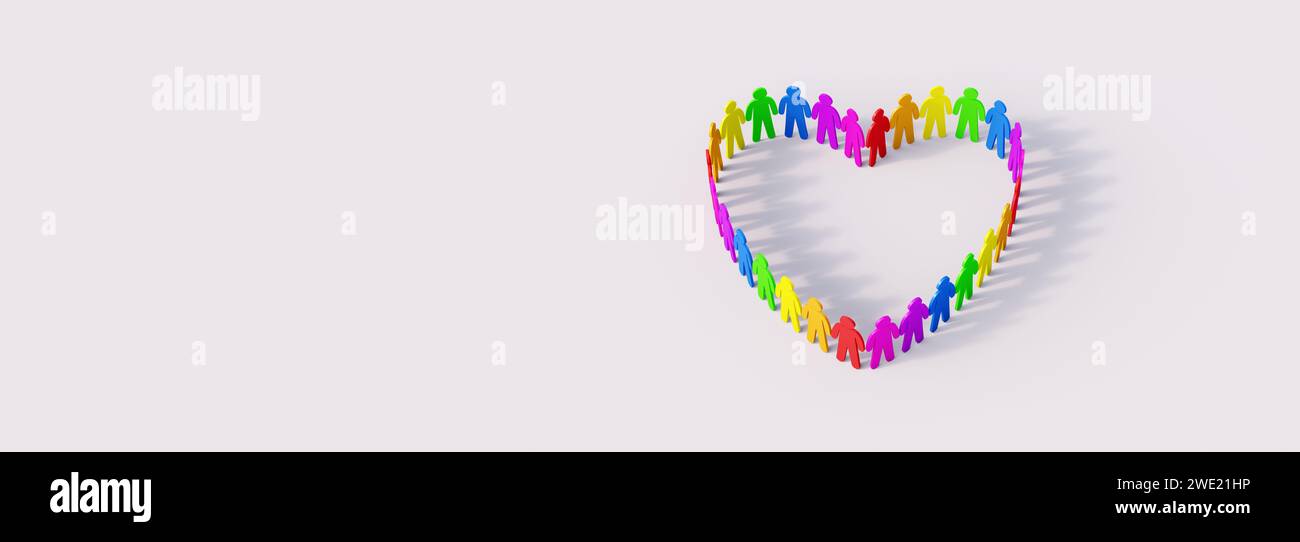 Rainbow colors group of people hold hands and form a heart shape ...
