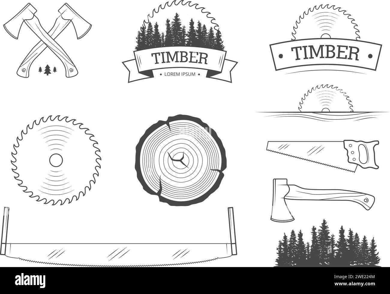 lumberjack, saw, wood, timber elements and illustrations Stock Vector ...