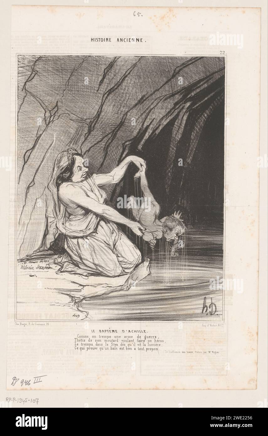 Caricature of Achilles as Baby, Honoré Daumier, 1842 Paris paper Thetis ...