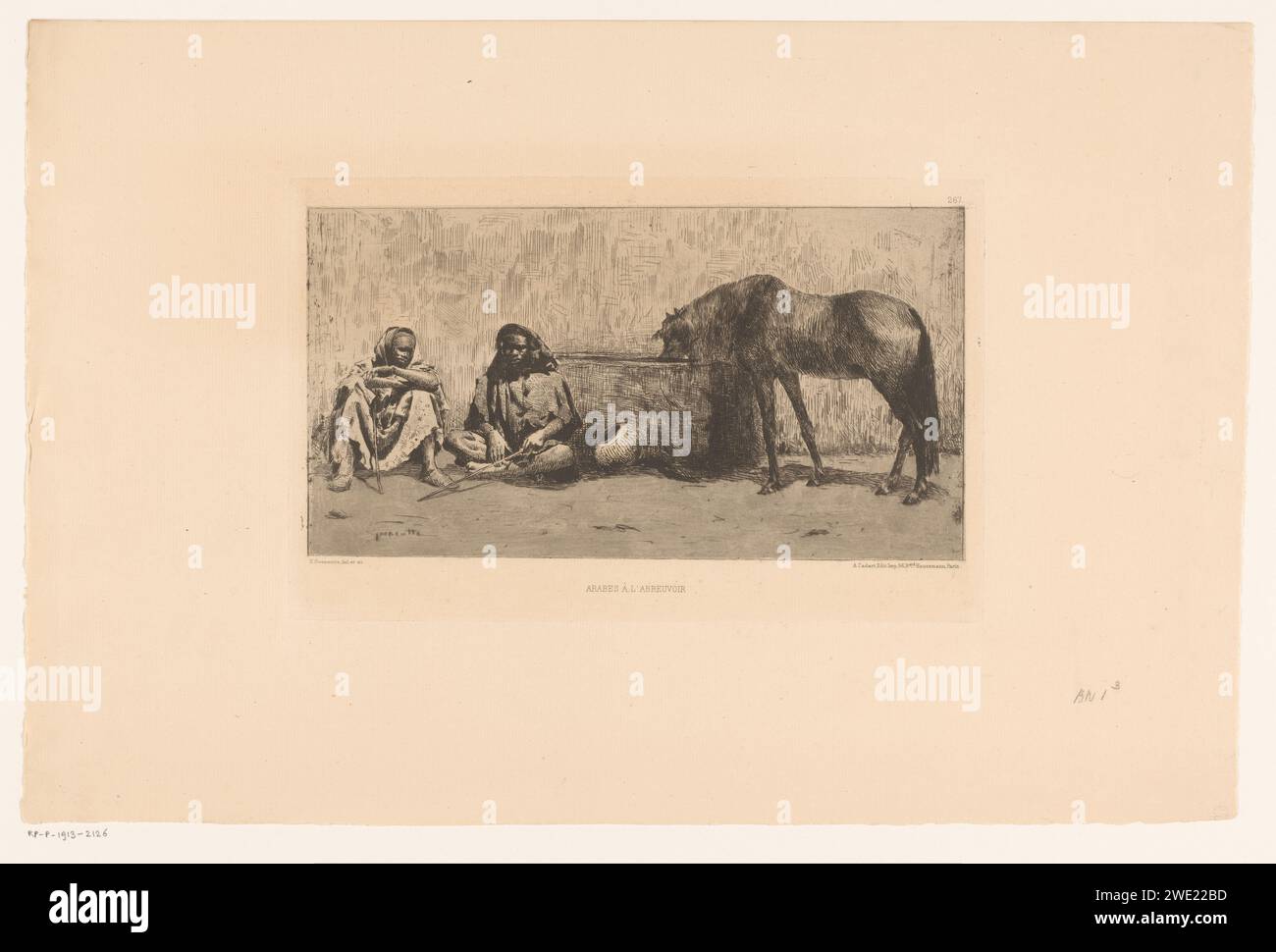 Two sitting men in a trough with a horse, Norbert Goeneutte, c. 1874 ...