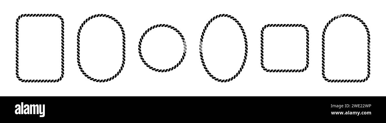 Vector rope frames. Silhouette borders are round, oval and square. Pack ...