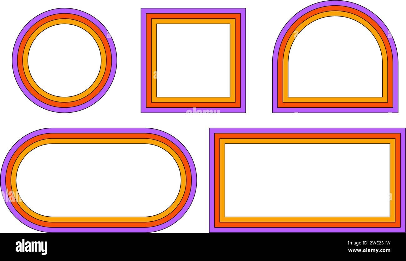 Groovy rainbow frames in 1970s hippie style. Psychedelic retro borders ...