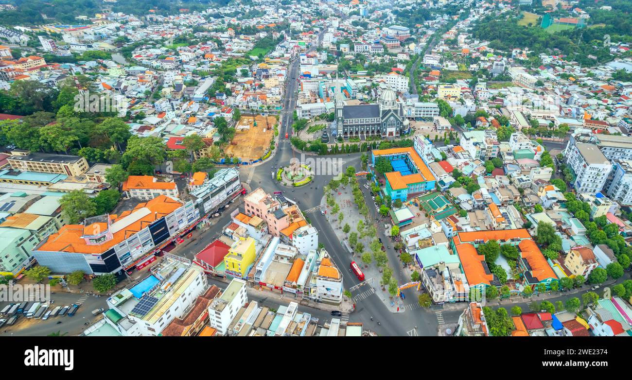 Thu Dau Mot city, Binh Duong Province, Vietnam, aerial view. This is a ...
