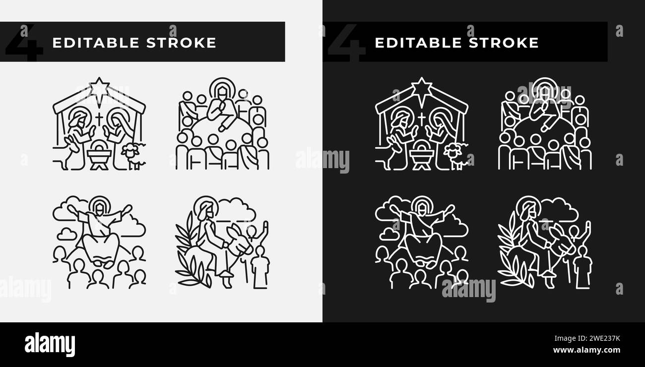 Ministry of Jesus linear icons set for dark, light mode Stock Vector ...