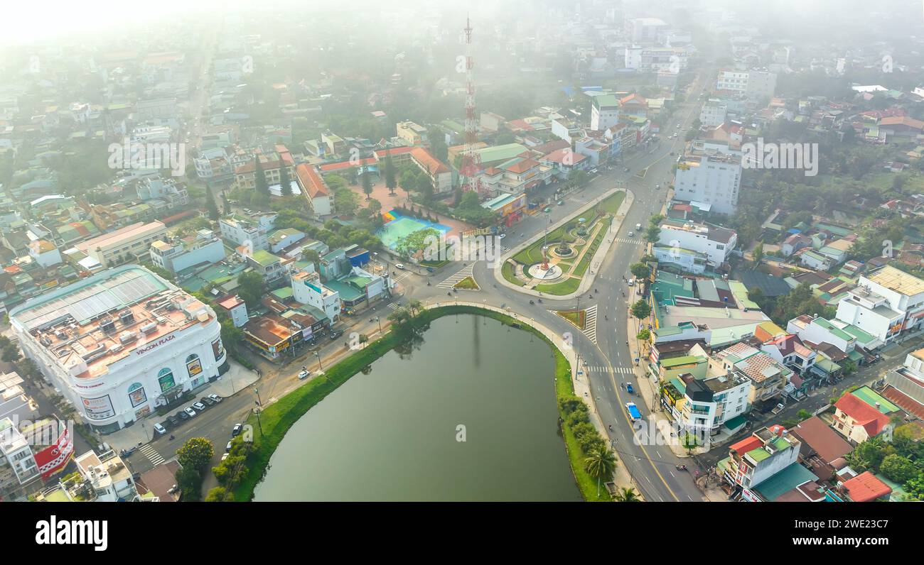 Aerial view of Bao Loc city beautiful tourism destination in central ...