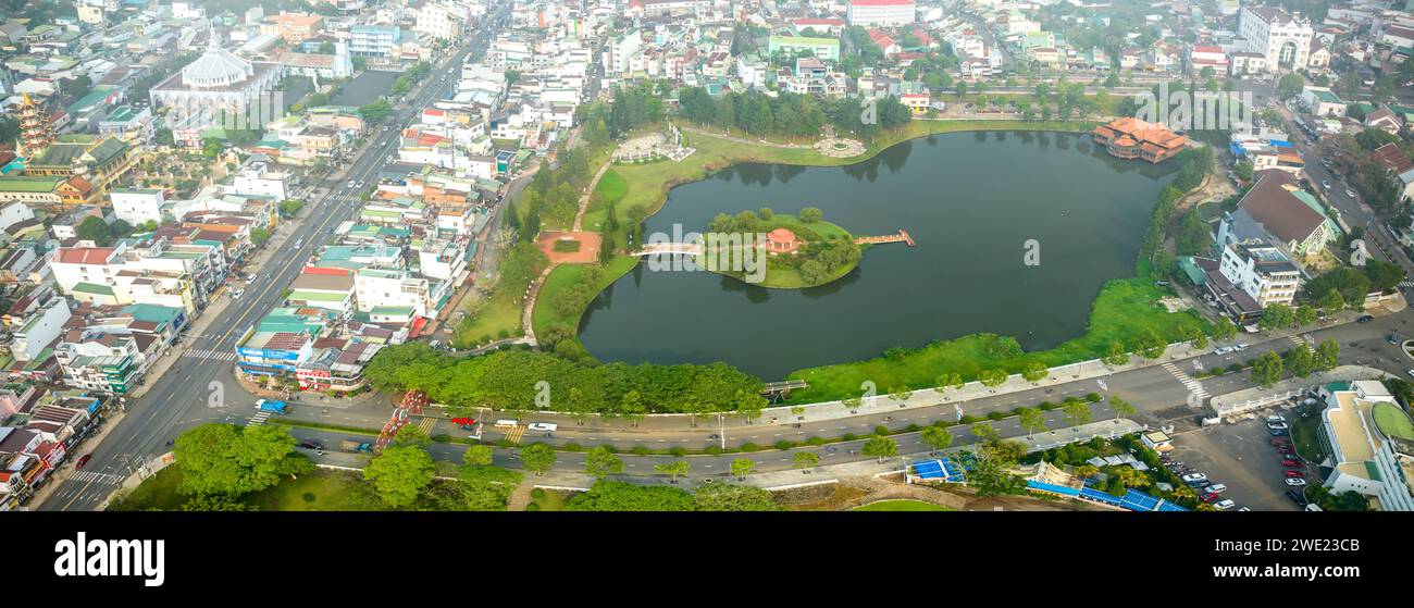 Aerial view of Bao Loc city beautiful tourism destination in central ...