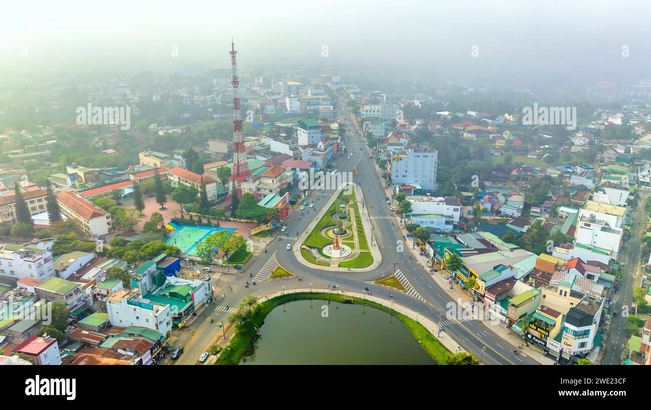 Aerial view of Bao Loc city beautiful tourism destination in central ...