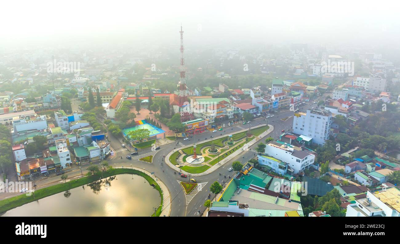 Aerial view of Bao Loc city beautiful tourism destination in central ...