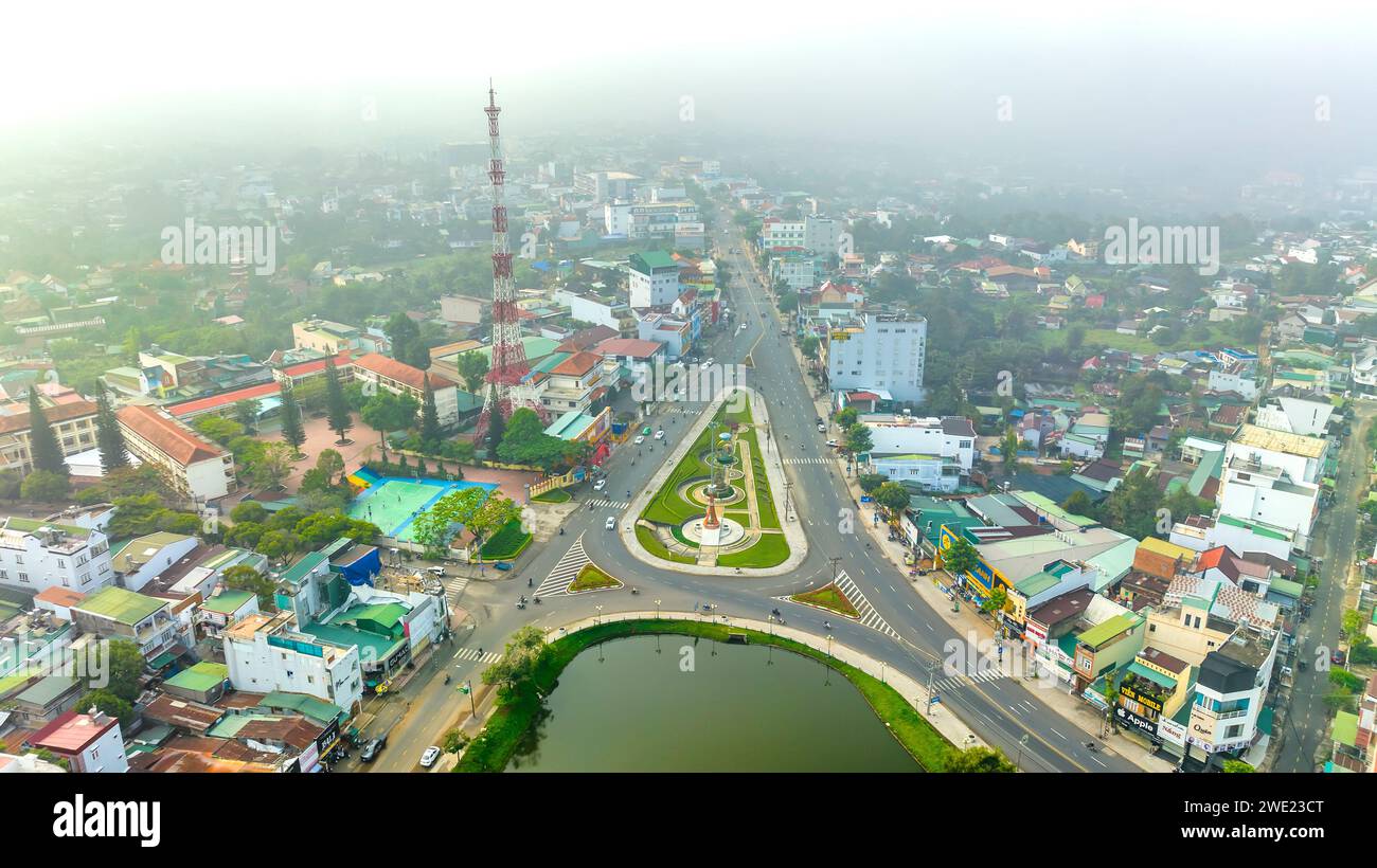 Aerial view of Bao Loc city beautiful tourism destination in central ...