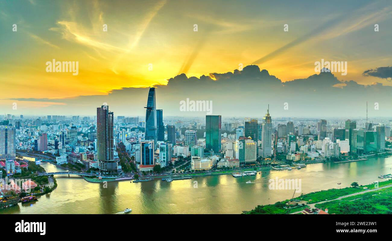 Aerial view from drone of a Ho Chi Minh city with development buildings ...