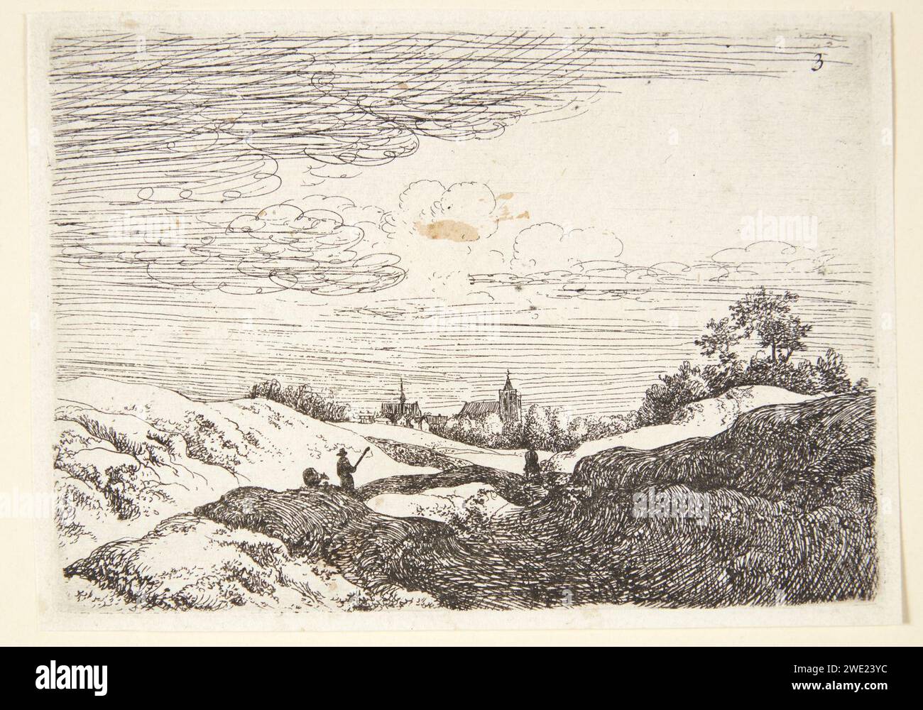 Jan van Aken, Landskab med en rytter på vej mod en by, tv en hyrde ...