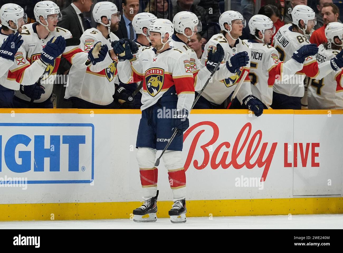 Florida Panthers center Sam Reinhart (13) celebrates a goal with ...