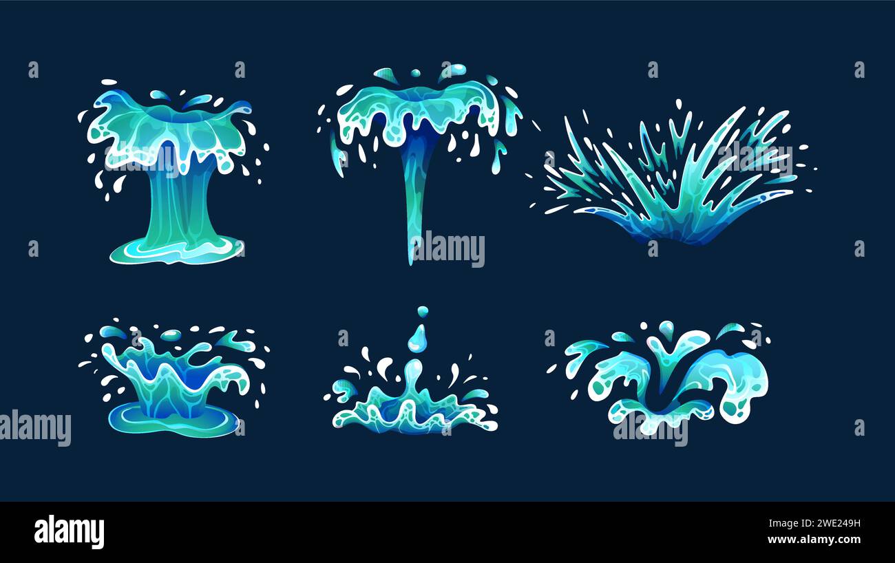 Water splashes shapes color vector icon big set. Natural aqua streams ...