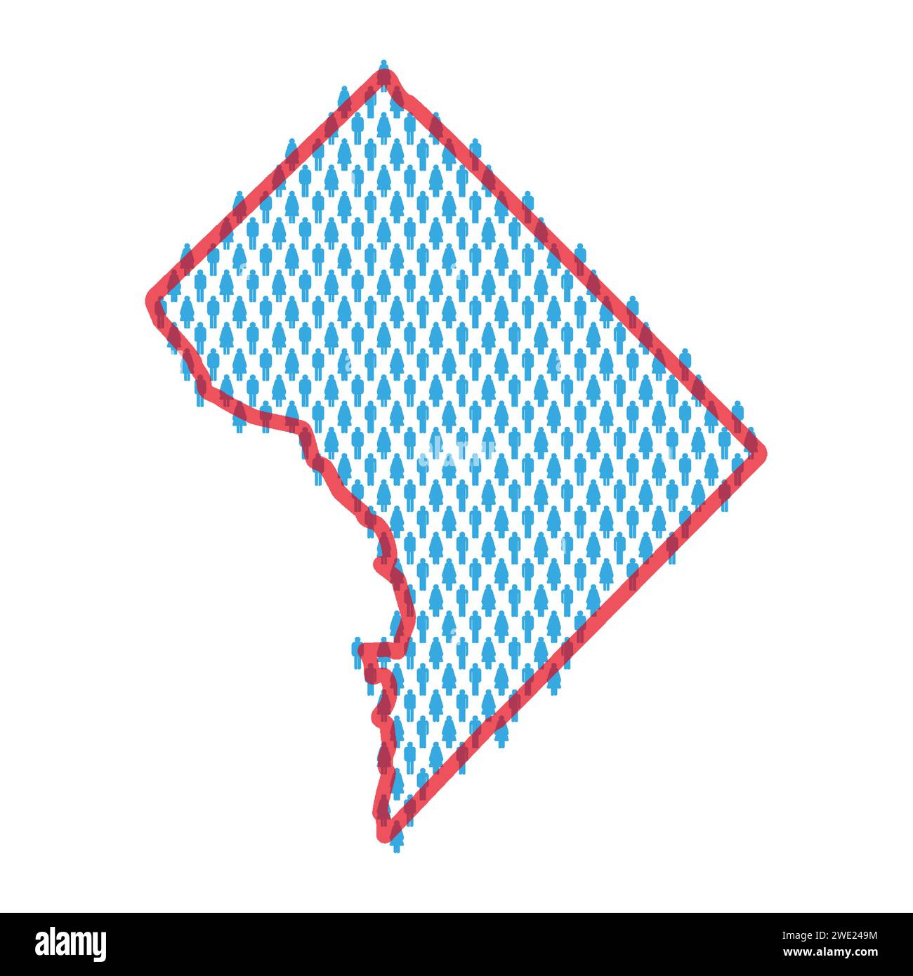 Washington DC population map. Stick figures people map with bold red ...