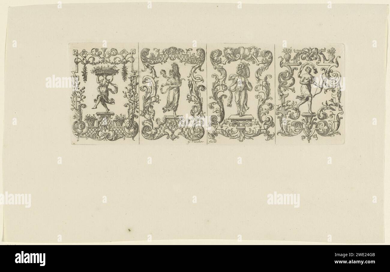 Flora, Ceres, Flora and Diana in ornamental frames, Gerrit Visscher ...