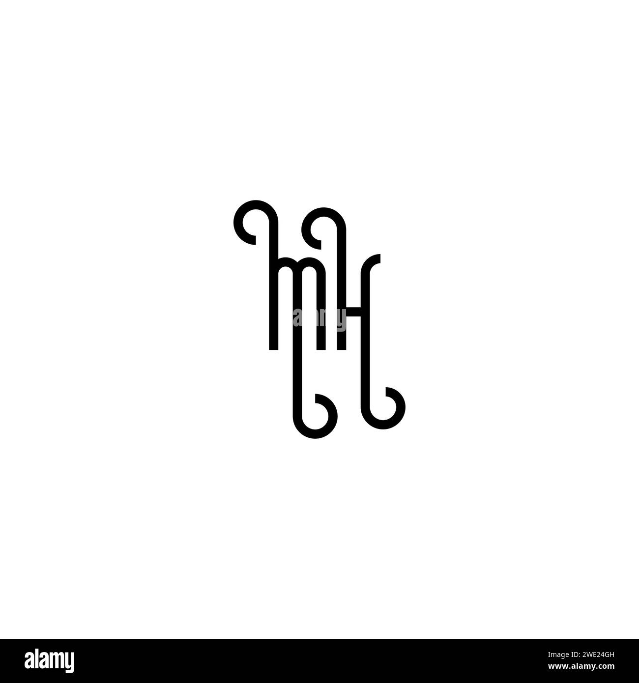 MH simple curved concept initial logo design black and white background ...