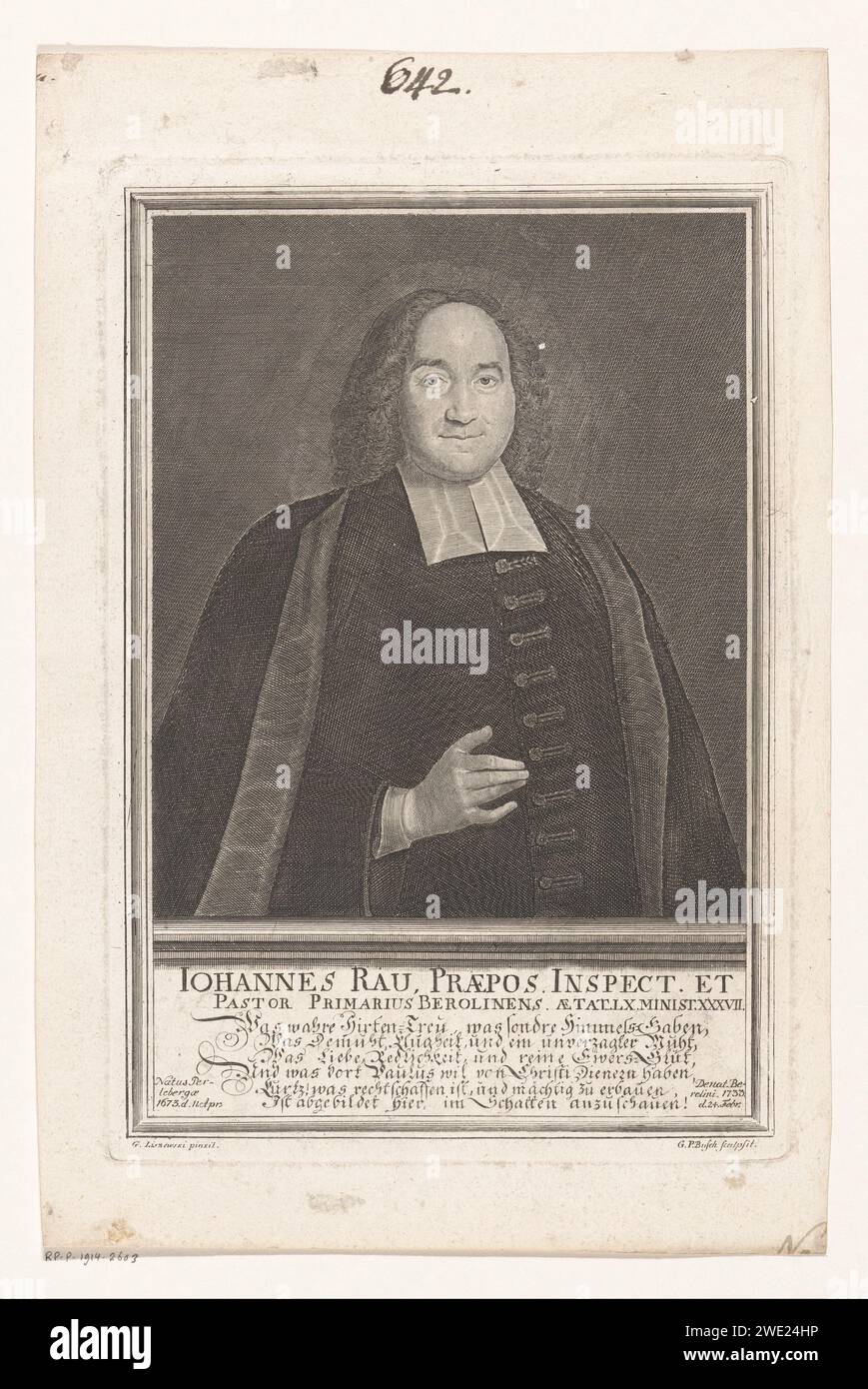 Portrait van Johann Rau, Georg Paul Busch, 1733 - 1756 print Berlin ...