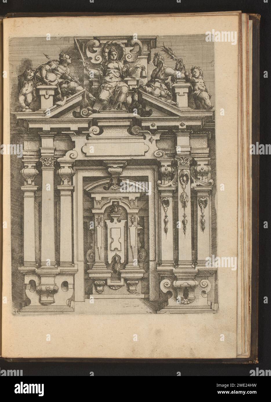 Portal with niche and on the broken pediment the personification of ...