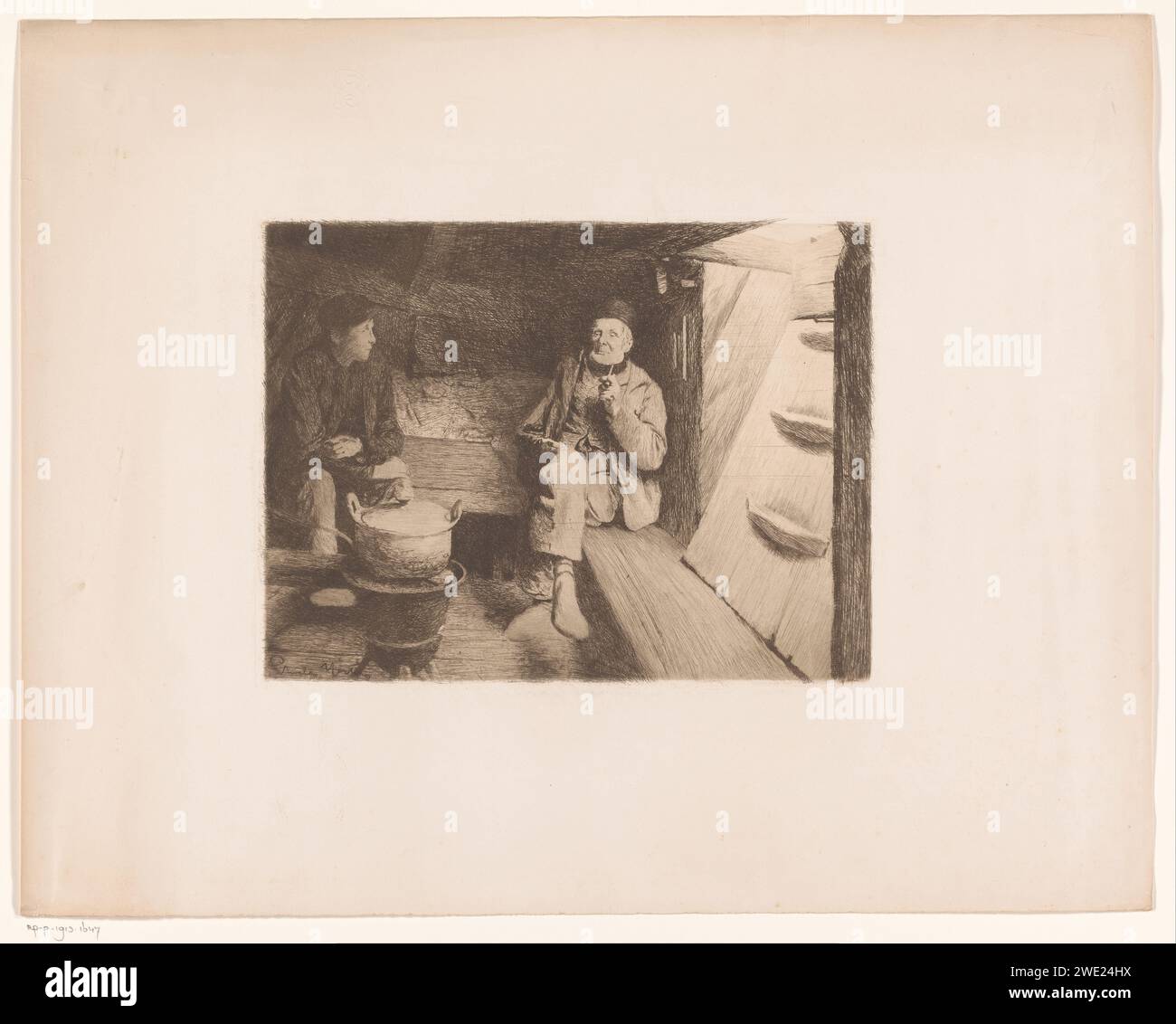 Two men rest in the spacious of a ship, Charles Mertens, 1875 - 1913 ...