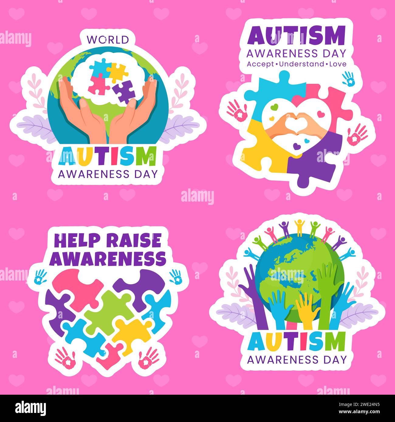 Autism Awareness Day Label Flat Cartoon Hand Drawn Templates Background ...