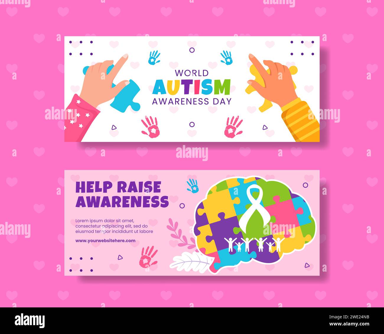 Autism Awareness Day Horizontal Banner Flat Cartoon Hand Drawn ...
