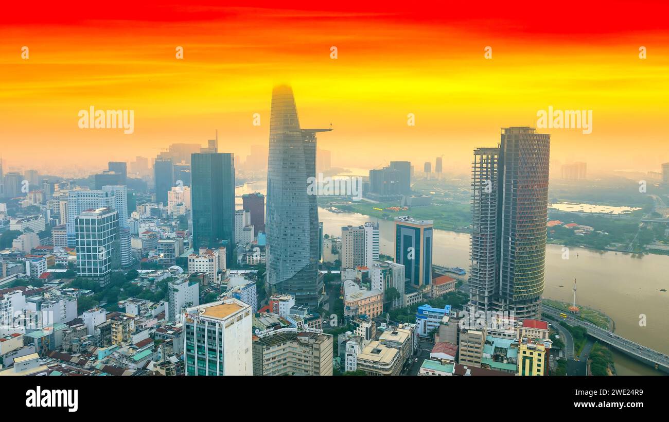 Aerial view from drone of a Ho Chi Minh city with development buildings ...