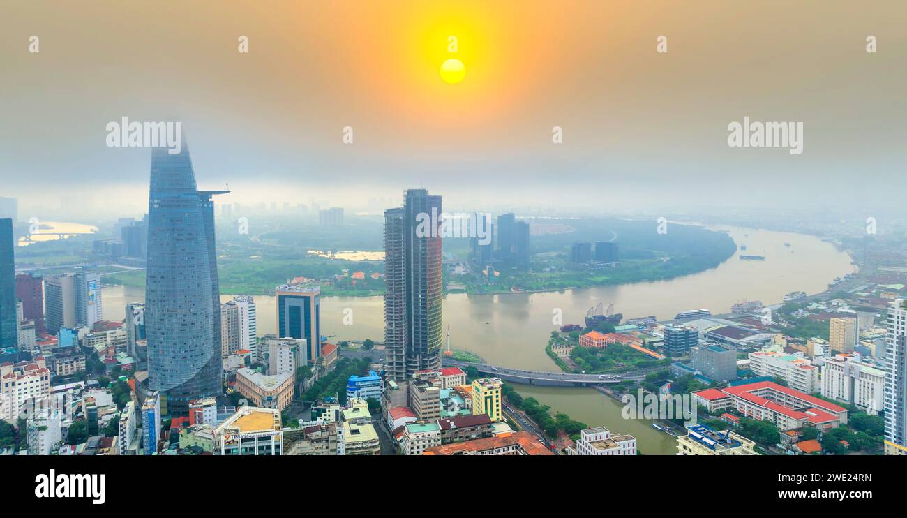 Aerial view from drone of a Ho Chi Minh city with development buildings ...