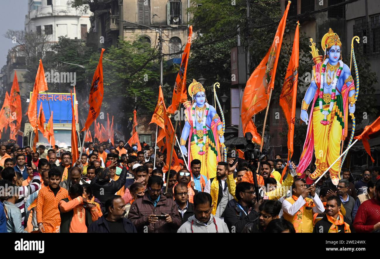 KOLKATA, INDIA - JANUARY 22: People carry cut-out of Lord Ram in ...