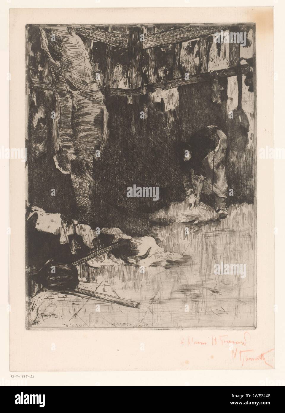 Interior of a butcher shop, Norbert Goeneutte, After 1888 print paper ...