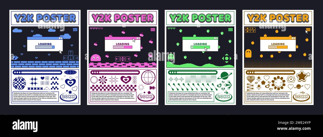 Y2k retro style poster design template with old computer video game and ...