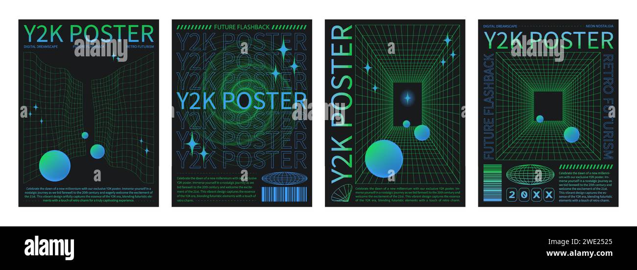 Y2k retro style poster design template with grid abstract perspective ...
