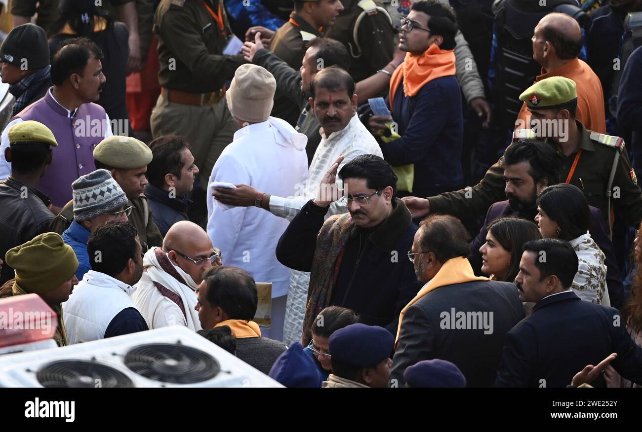 AYODHYA, INDIA - JANUARY 22: Chairperson of the Aditya Birla Group Kumar Mangalam Birla during ...