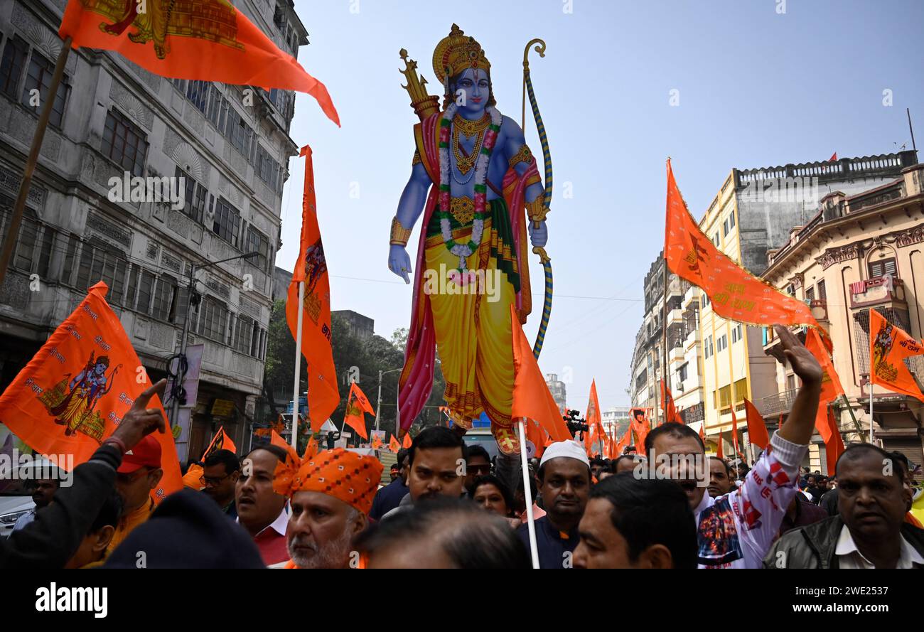 KOLKATA, INDIA - JANUARY 22: People carry cut-out of Lord Ram in ...