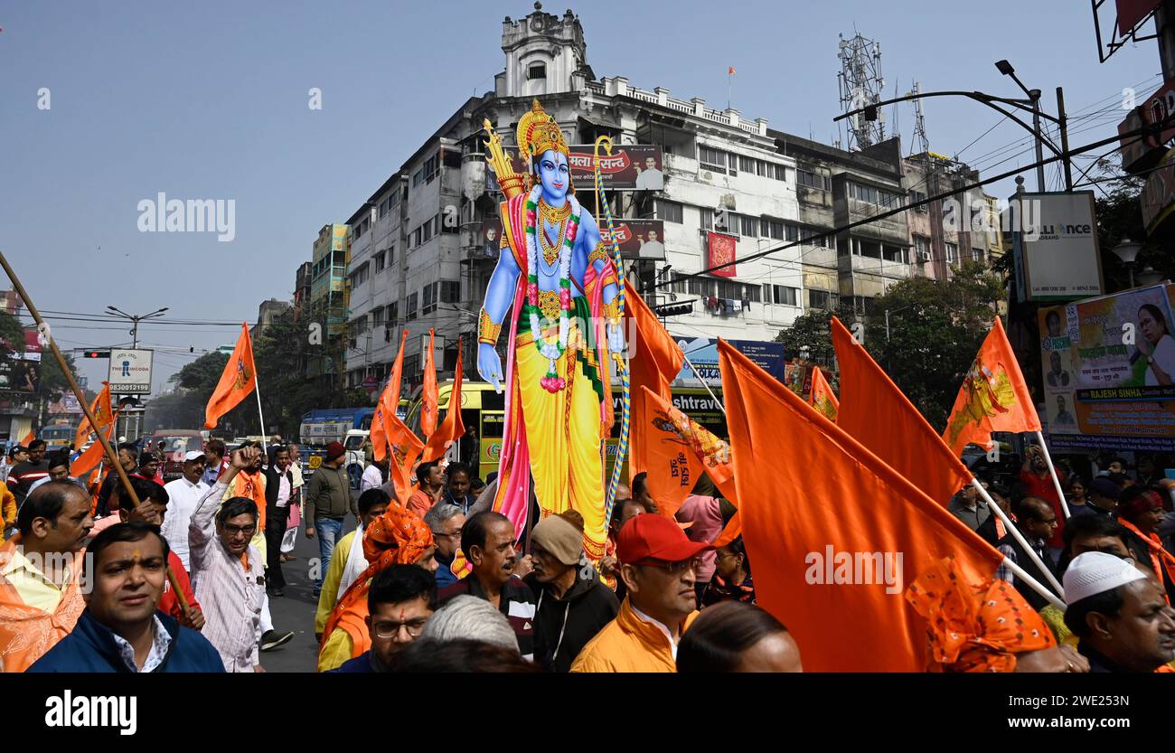 KOLKATA, INDIA - JANUARY 22: People carry cut-out of Lord Ram in ...