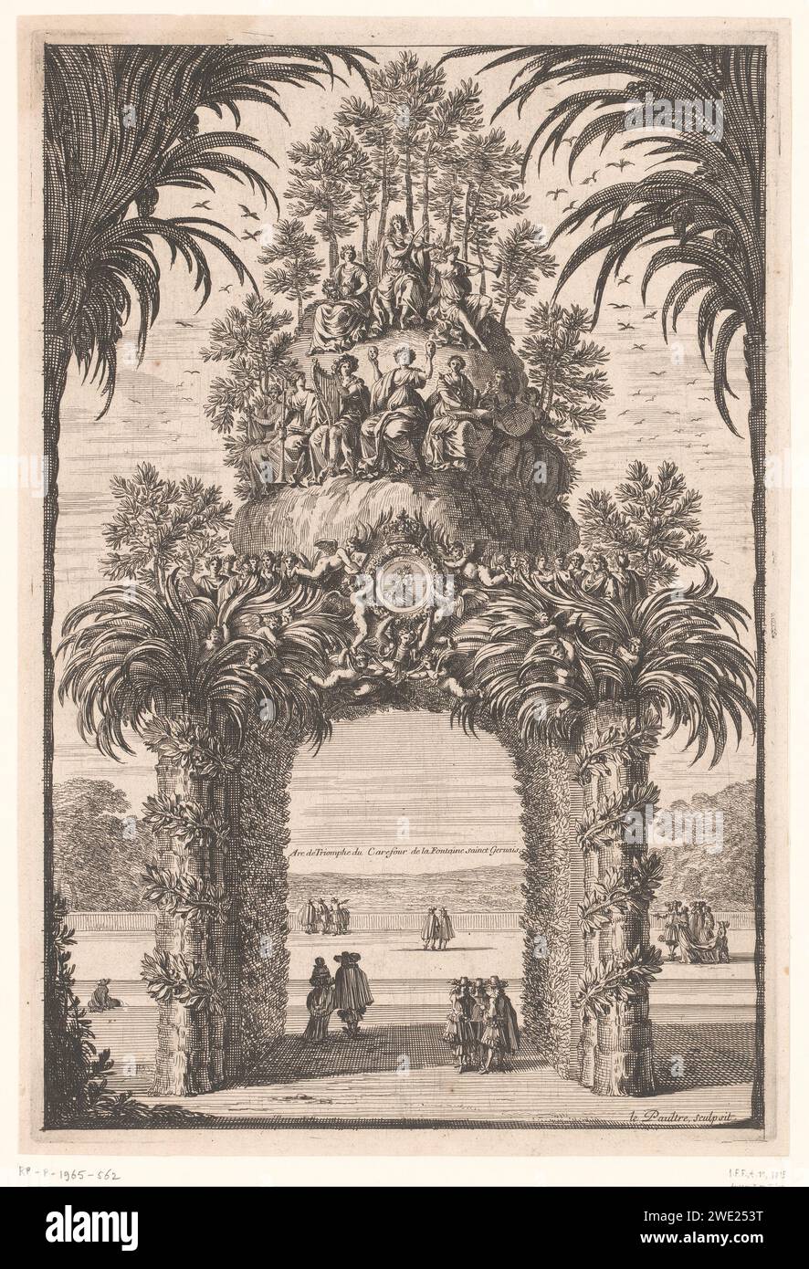Triumph arch from palm leaves with Parnassus at the Fontaine Saint ...