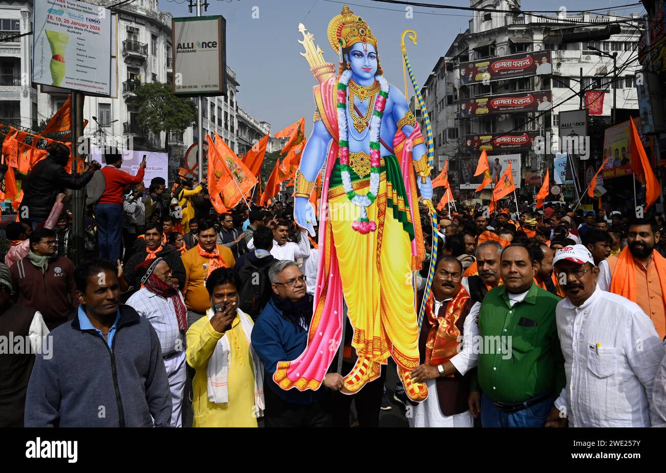 KOLKATA, INDIA - JANUARY 22: People carry cut-out of Lord Ram in ...