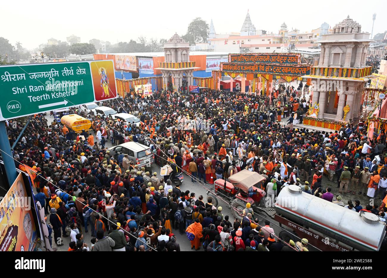 AYODHYA, INDIA - JANUARY 22: Thousand of devotees came from various ...